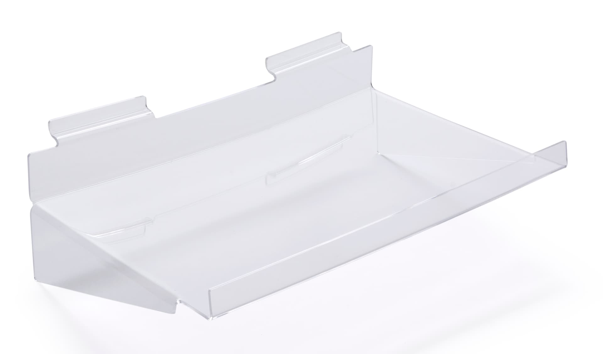 Slatwall Acrylic Shelving with Lip | Angled Shelf w/ Base Support ...