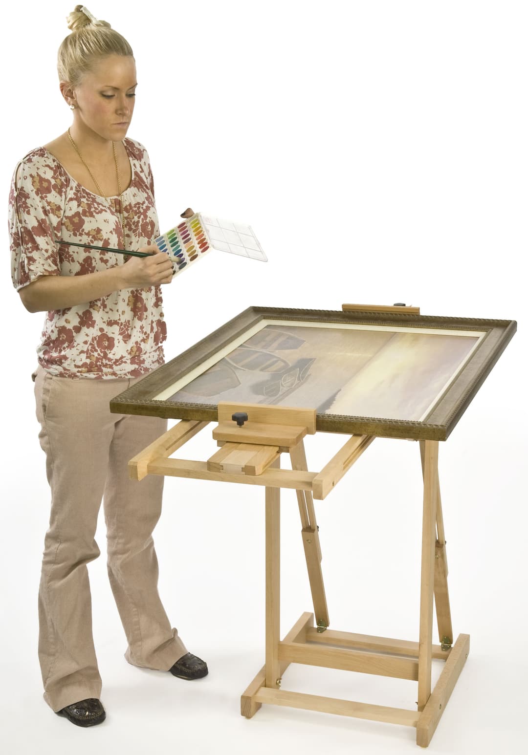 Painting Studio Easel - Natural Finish w/Horizontal-Vertical Tilt ...