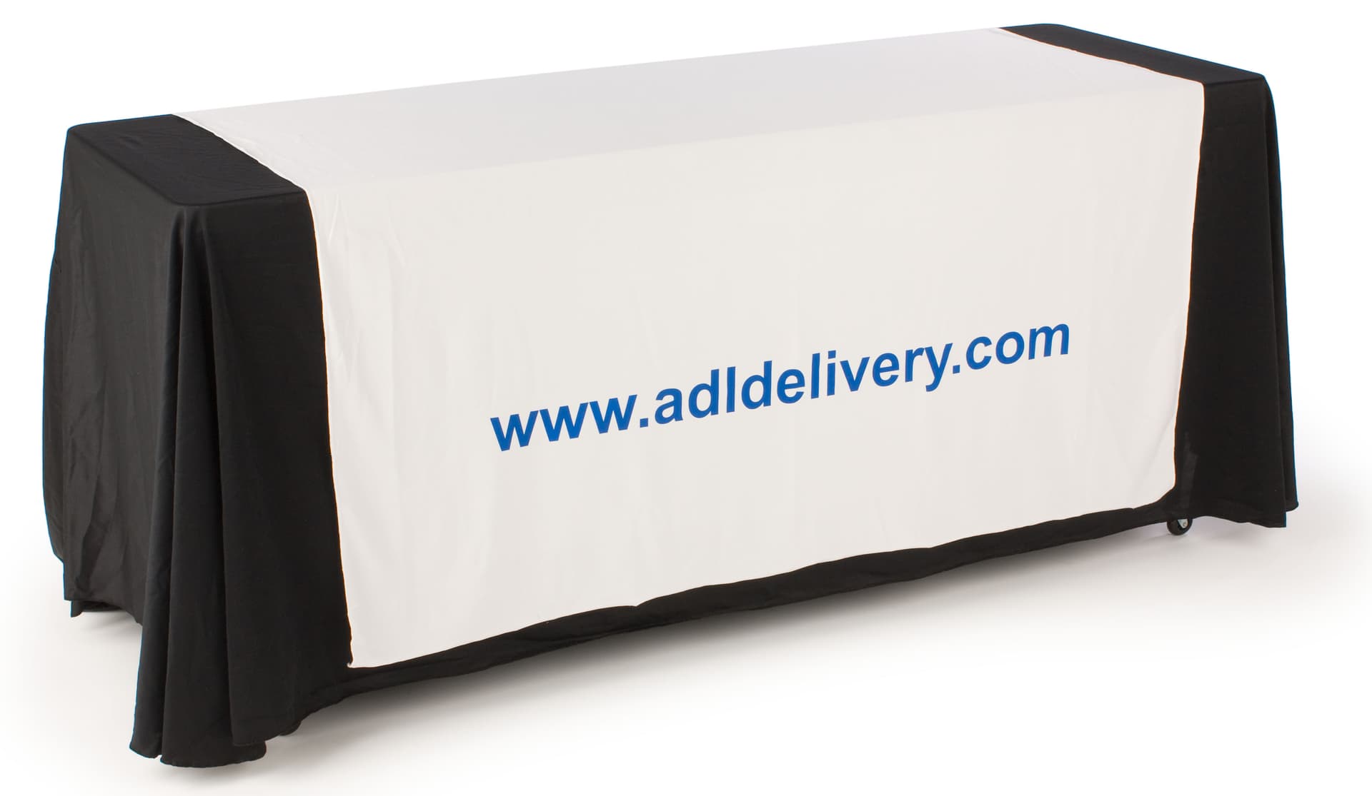Table Drapes : 60" White with Custom Printed Text | Displays2Go
