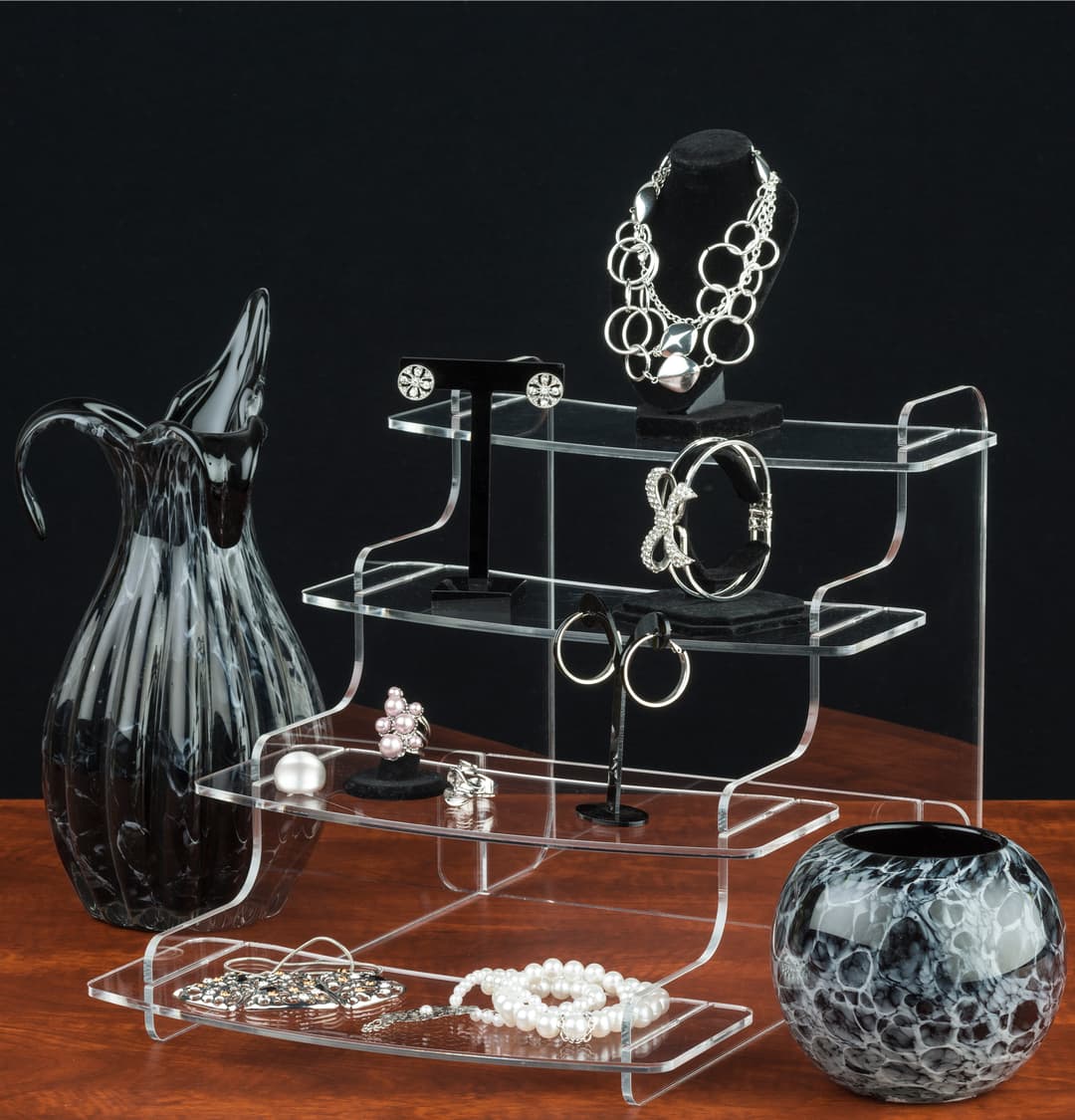 Acrylic Step Riser | 4 Tiered Levels for Merchandise Display | Displays2Go