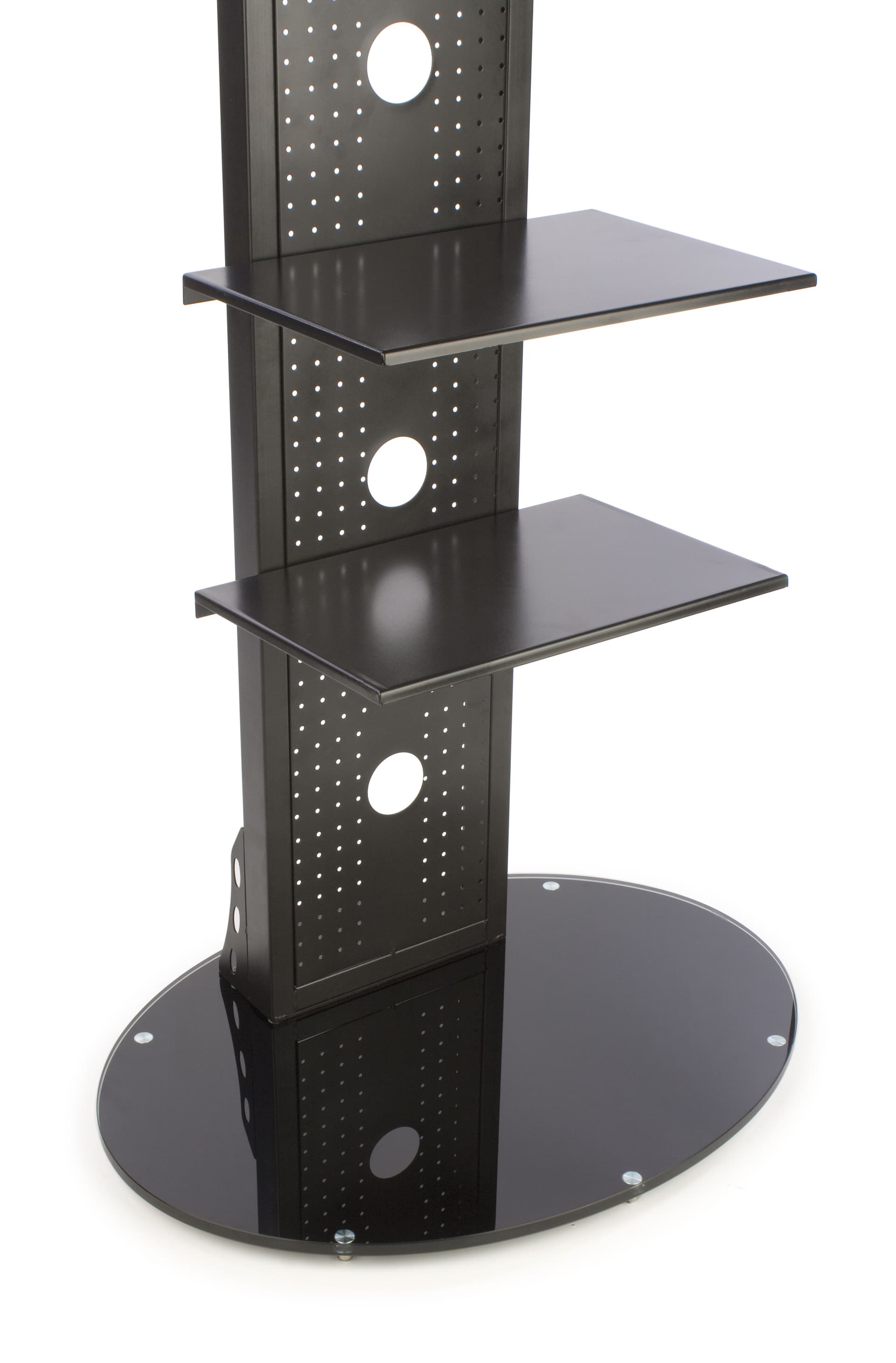 Monitor Stand | Oval Base TV Mount with (2) Metal Shelves | Displays2Go