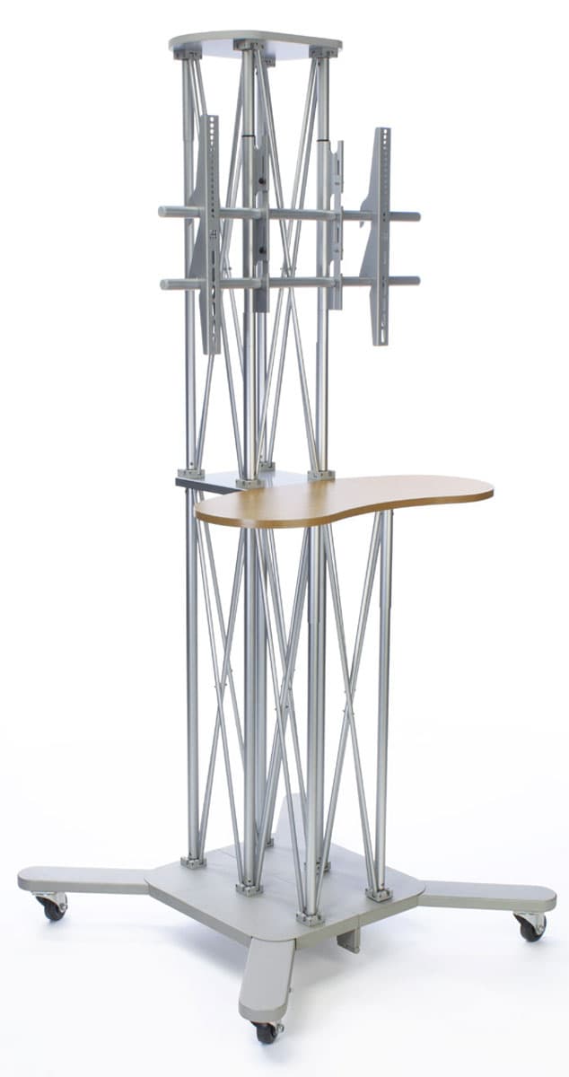 Floor TV Stand w/ Shelf - Silver Truss Design | Displays2Go