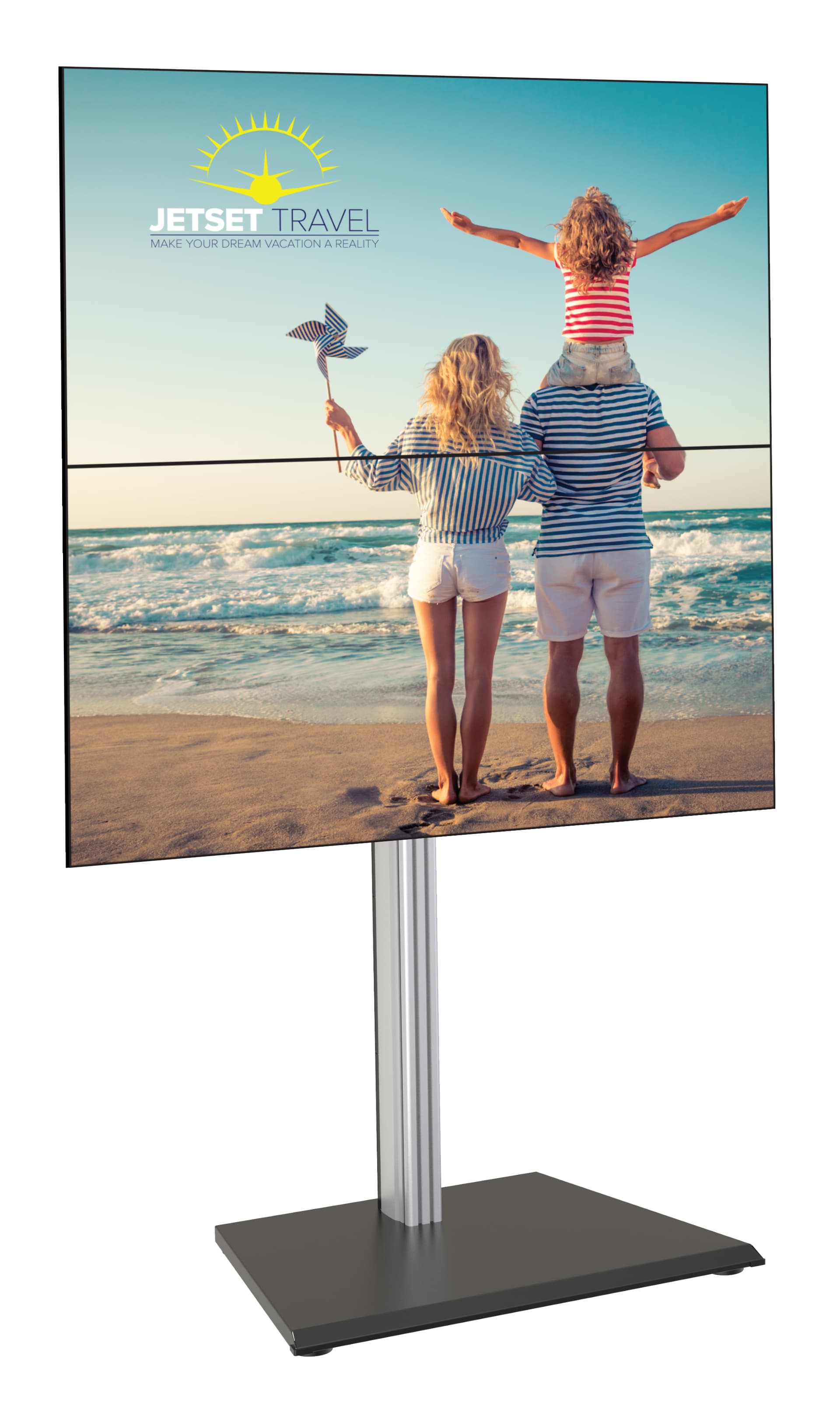 Vertical Dual TV Floor Stand | Silver Aluminum Construction | Displays2Go