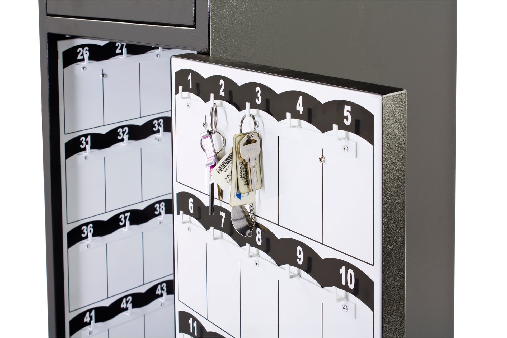 Black Valet Station | Locking Drawer & Wheels - 100 Key Hooks | Displays2Go