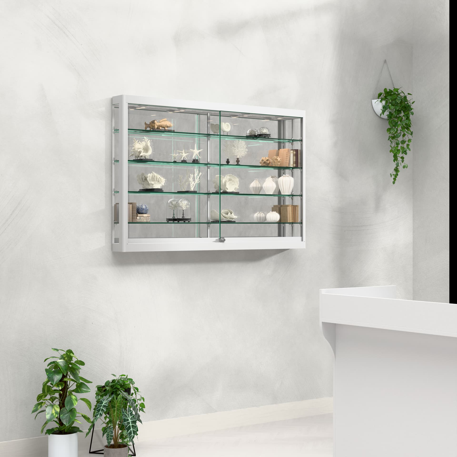 Wall Mounted Display Cabinet with LED Lights | 5 Feet Wide | Displays2Go