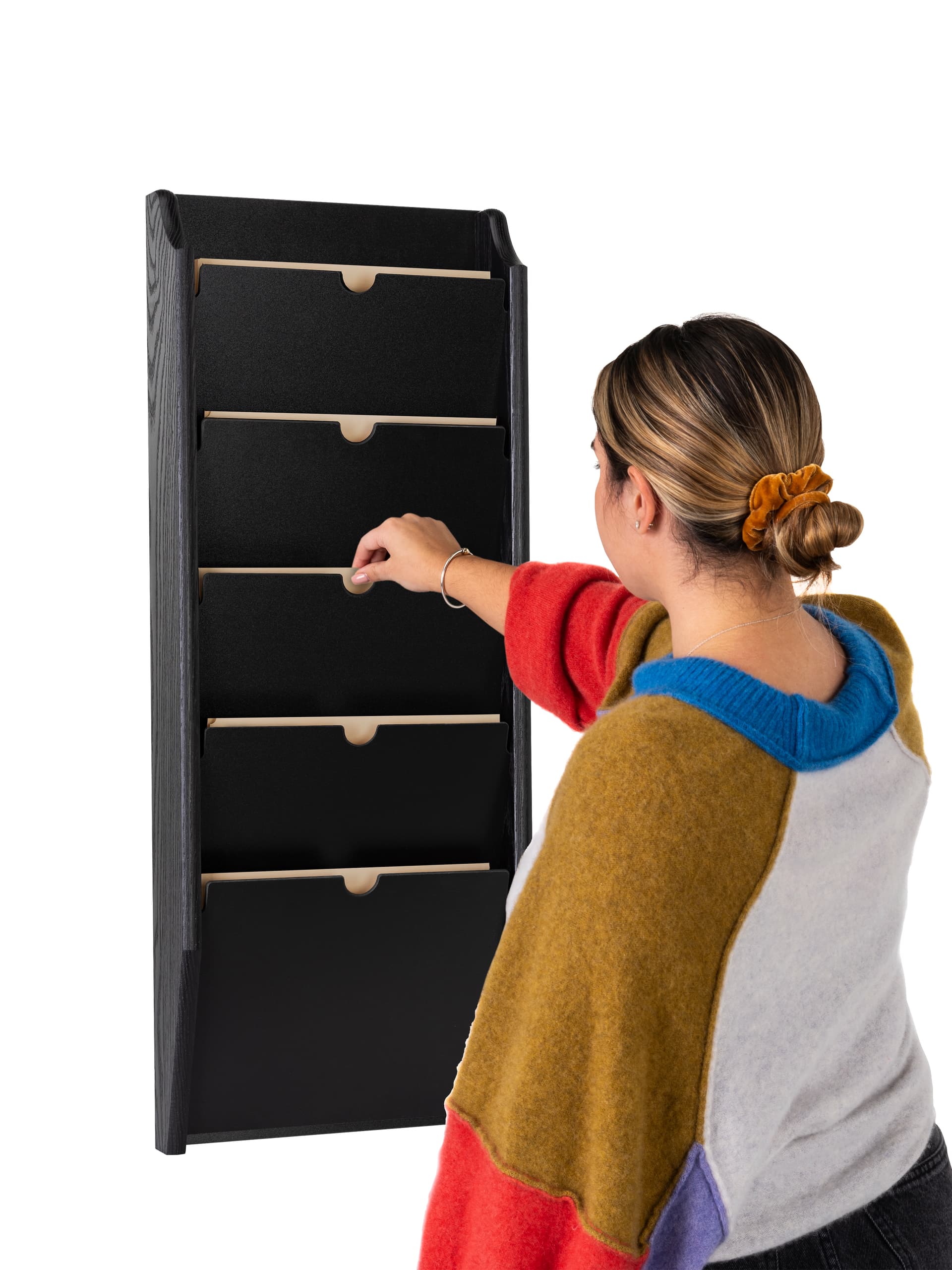 5 Pocket Medical Chart Holder | Black Finish Oak Wood | Displays2Go