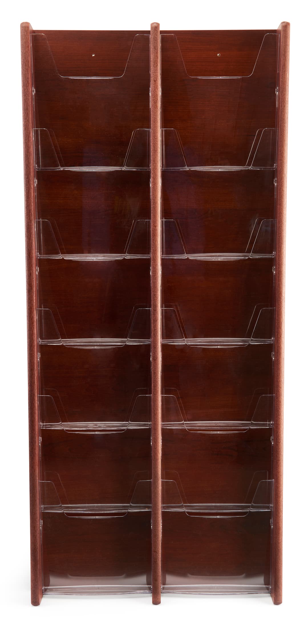 Dark Wood Magazine Rack Wall Display | Mahogany Finish | Displays2Go