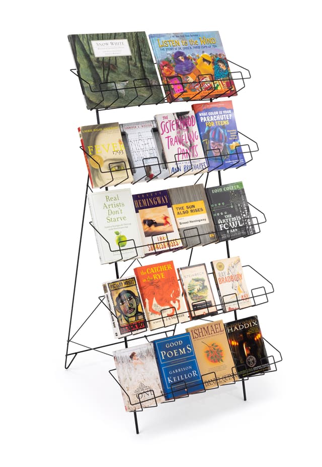 Tiered Book Rack | Literature Wire Stand With Custom Header | Displays2Go
