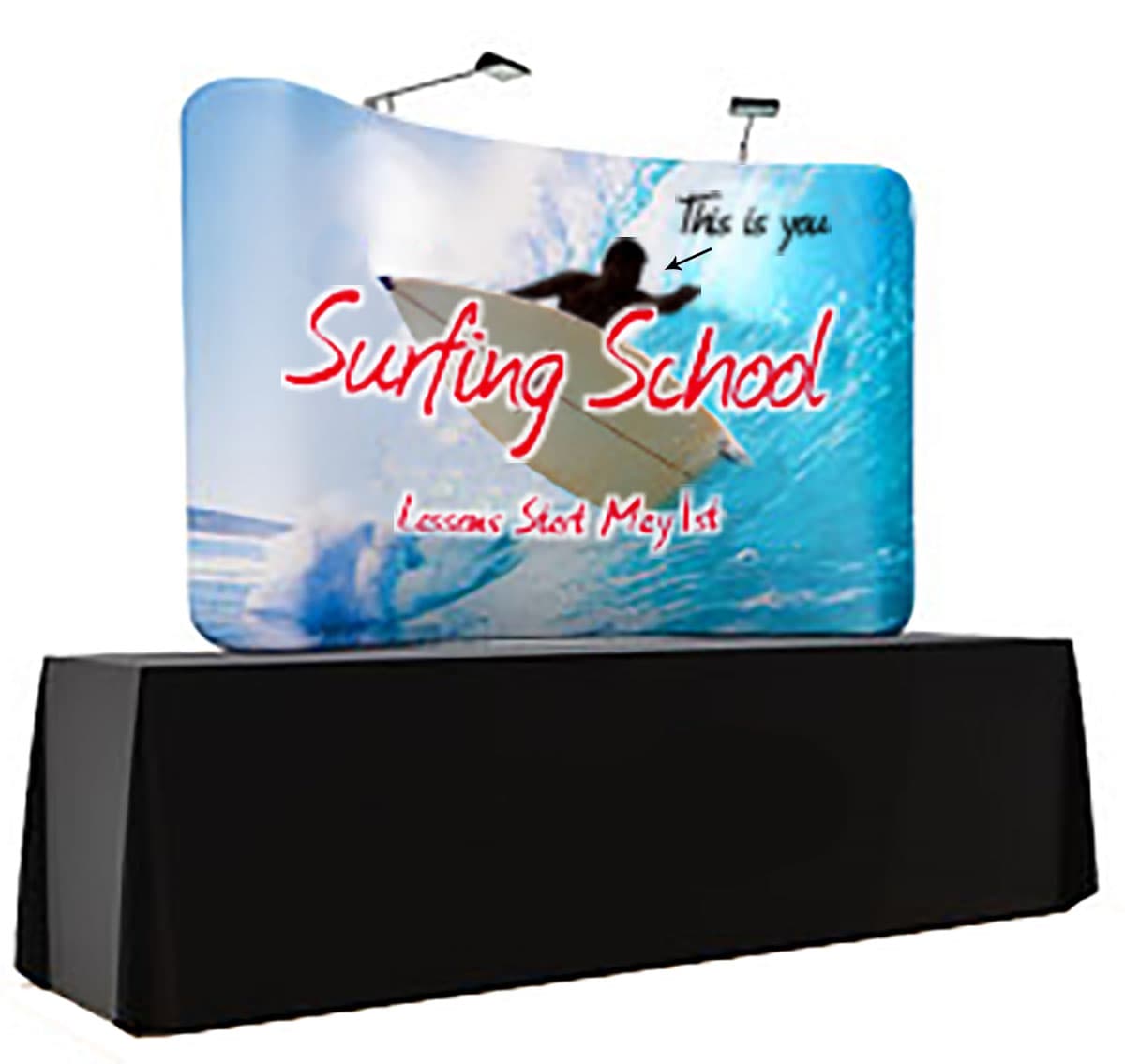 7.5' x 5' Custom Print Table Top Display | Curved Design | Displays2Go