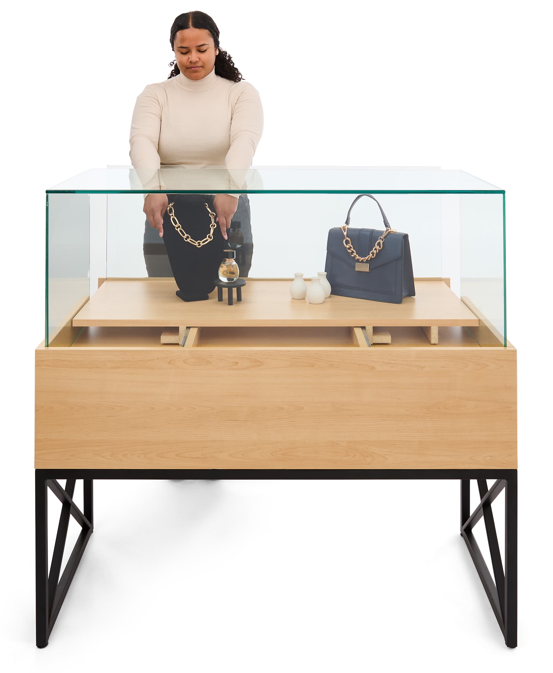 Glass Display Case with Drawers | Pull-Out Top Deck | Displays2Go