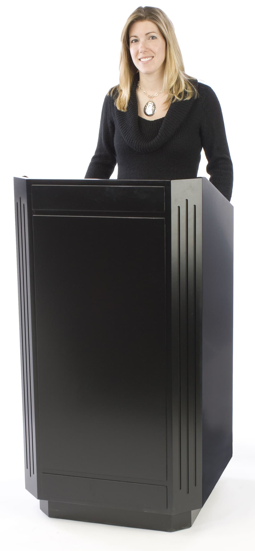 Rolling Podium | Black Melamine Lectern with Wheels | Displays2Go