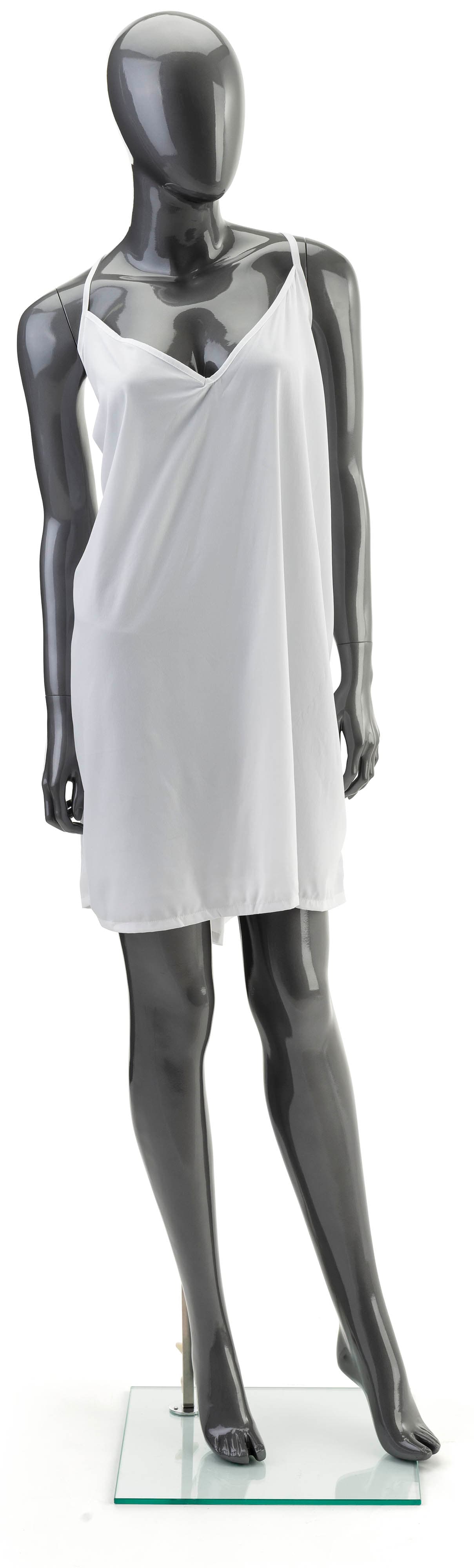 Silver Female Mannequin | Standing Figure with Glass Base | Displays2Go