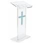Clear Pulpit with Traditional Cross | 14” x 24” Stock Logo | Displays2Go